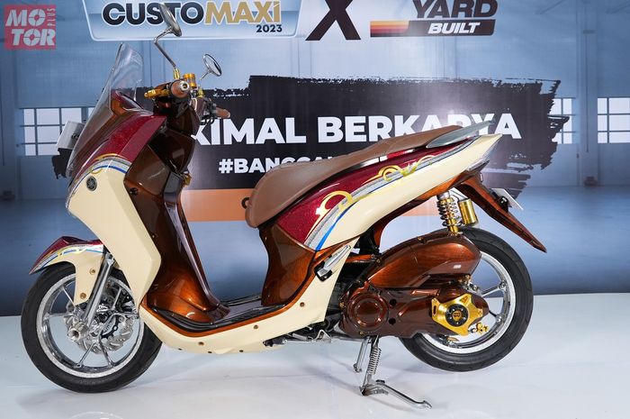 Modifikasi Motor Yamaha Lexi Ala Retro Classic, Bodi Full Motif Kayu ...